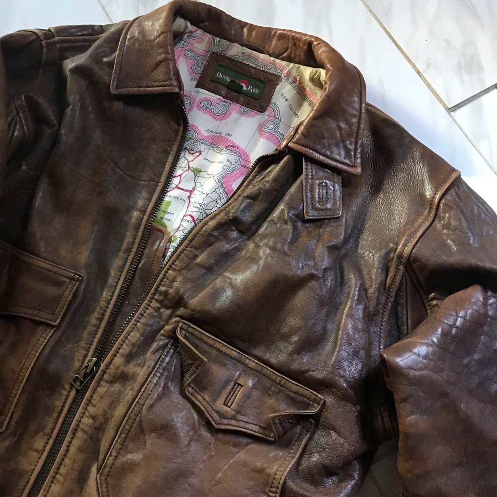 Outback Red Leather Pilots Jacket Size Large - Gem